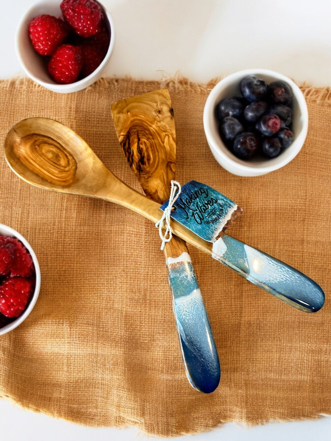 Olive Wood Cooking Spoons Resin Wave Art - Etsy