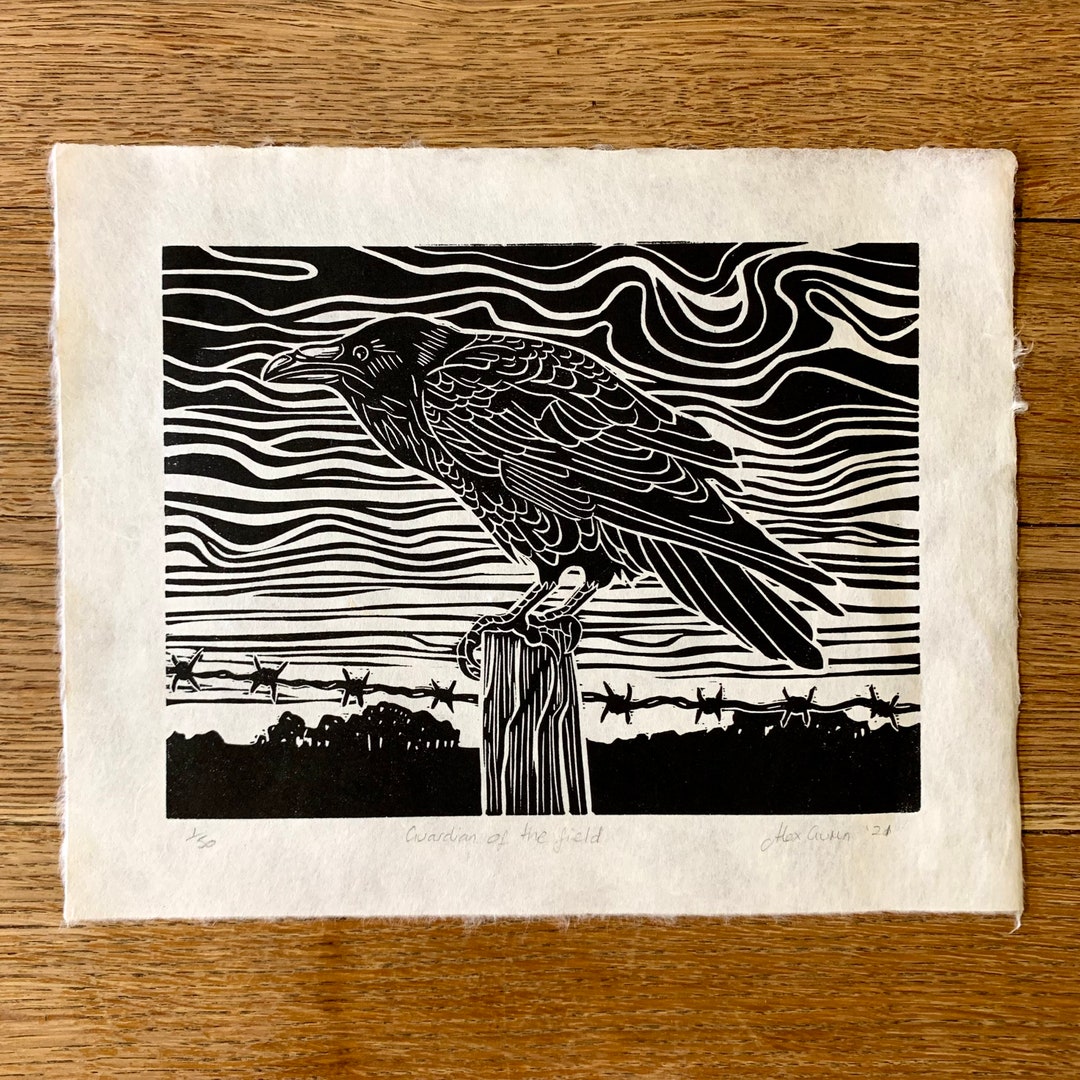 Crow Lino Cut Print 10" X 8" Limited Edition - Etsy