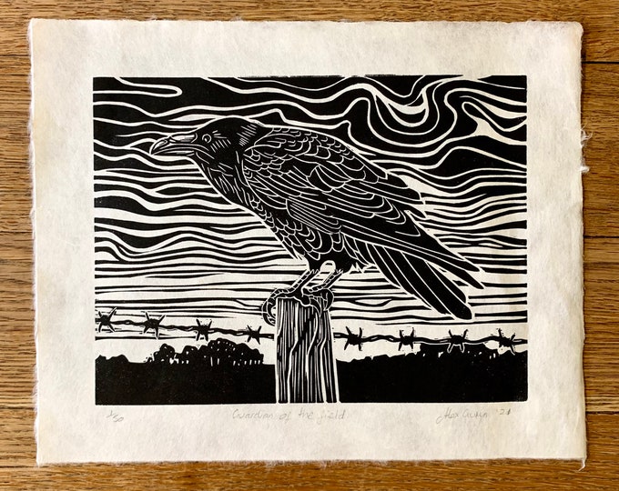 Crow Lino Cut Print 10" X 8" Limited Edition - Etsy UK