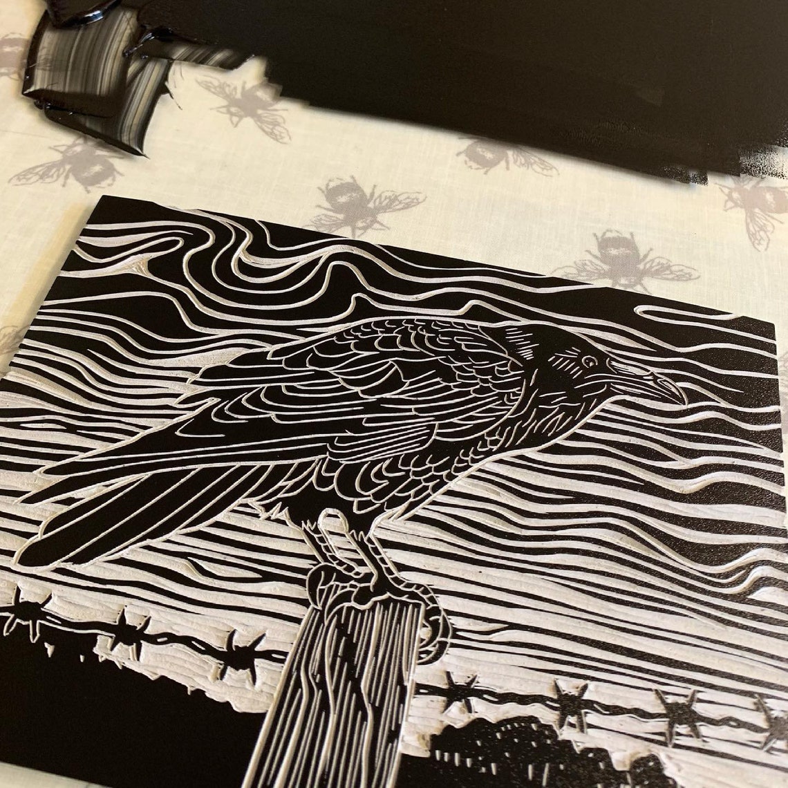 Crow Lino Cut Print 10" X 8" Limited Edition - Etsy UK