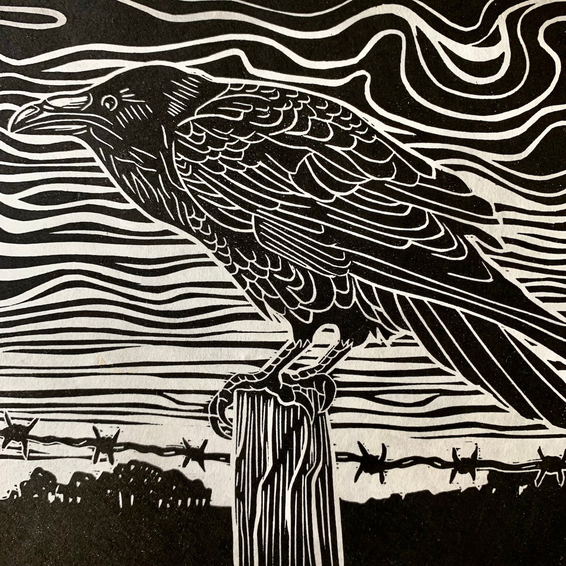 Crow Lino Cut Print 10" X 8" Limited Edition - Etsy UK