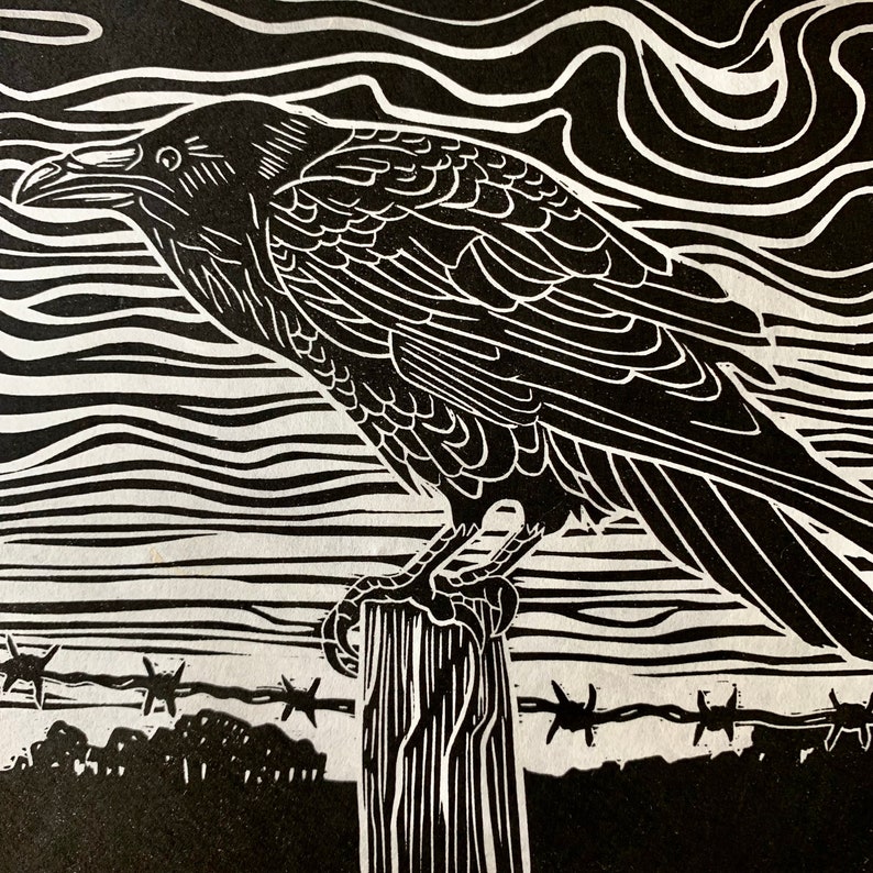 Crow Lino Cut Print 10" X 8" Limited Edition - Etsy