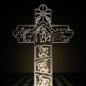 Laser Cut Nativity Cross LED Nativity Cross Light up Acrylic Nativity ...