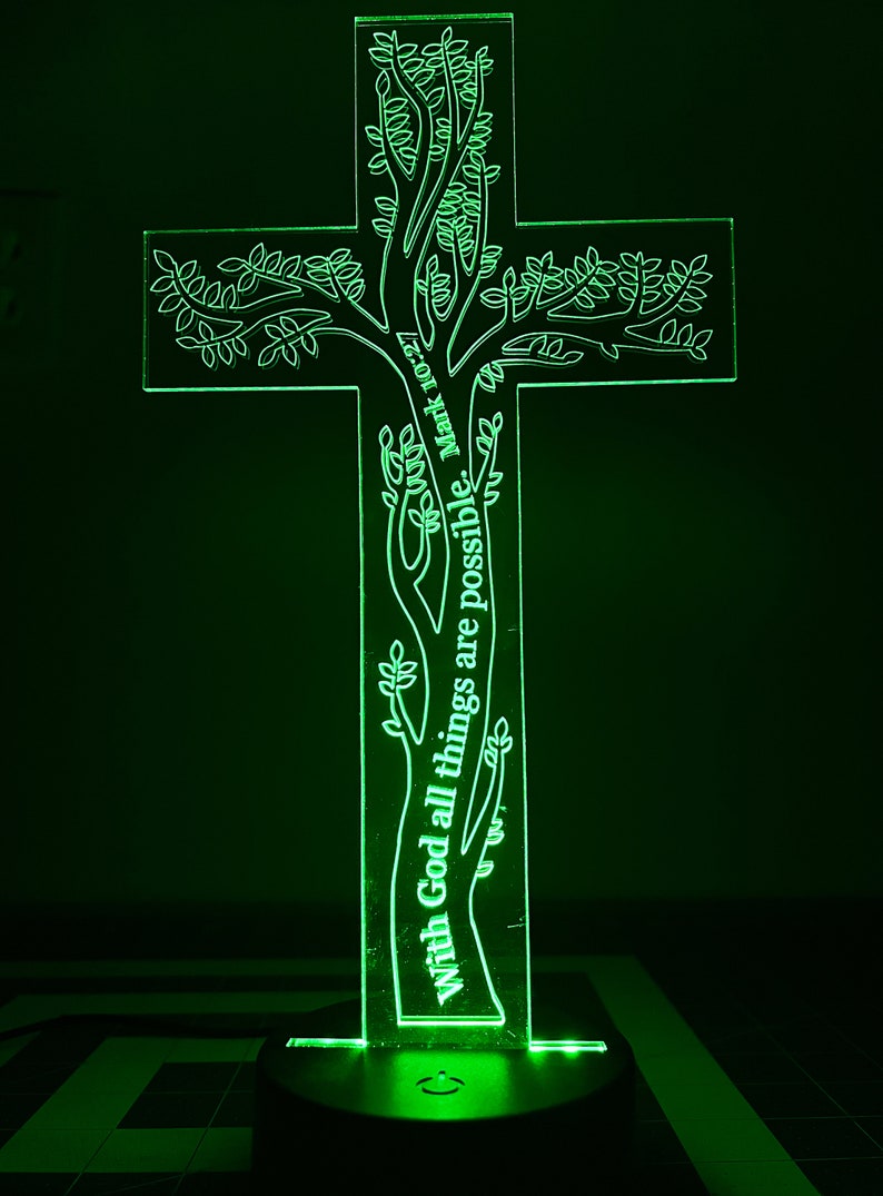 Laser Cut Acrylic Cross With LED Base LED Cross With Bible Verse Light ...