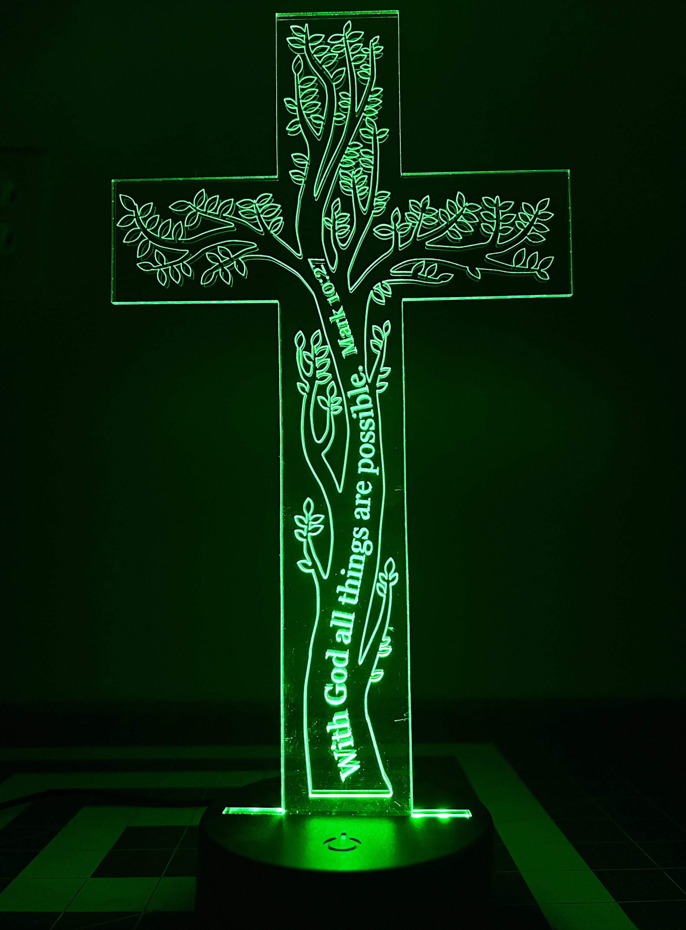 Laser Cut Acrylic Cross With LED Base LED Cross With Bible Verse Light ...