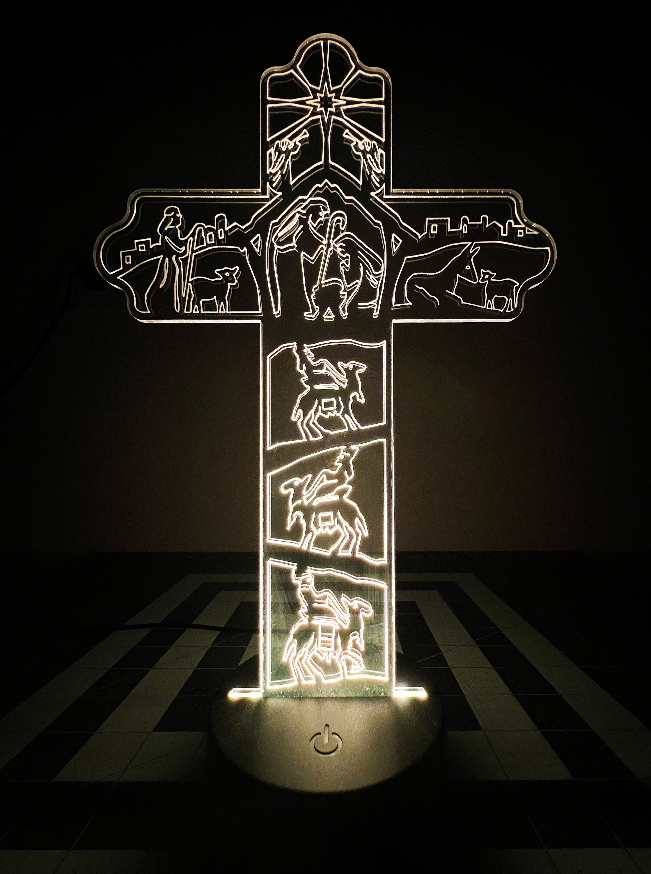 Laser Cut Nativity Cross LED Nativity Cross Light up Acrylic Nativity ...