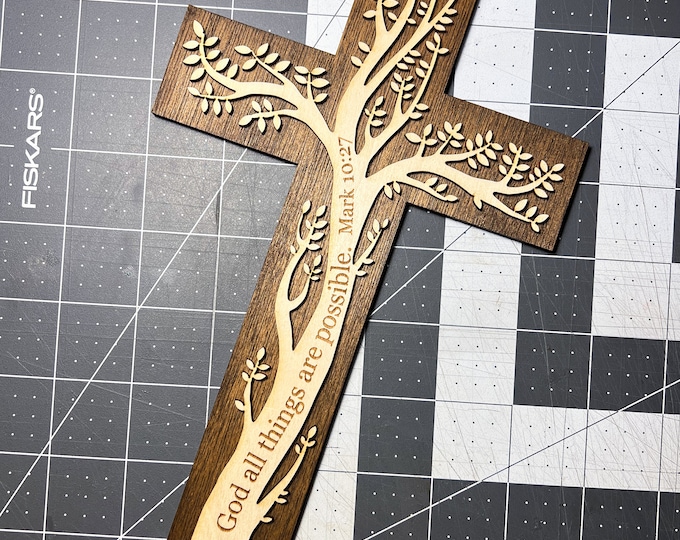 Laser Engraved Cross - Organic Wood Cross With Verse - Laser Cut Wood ...