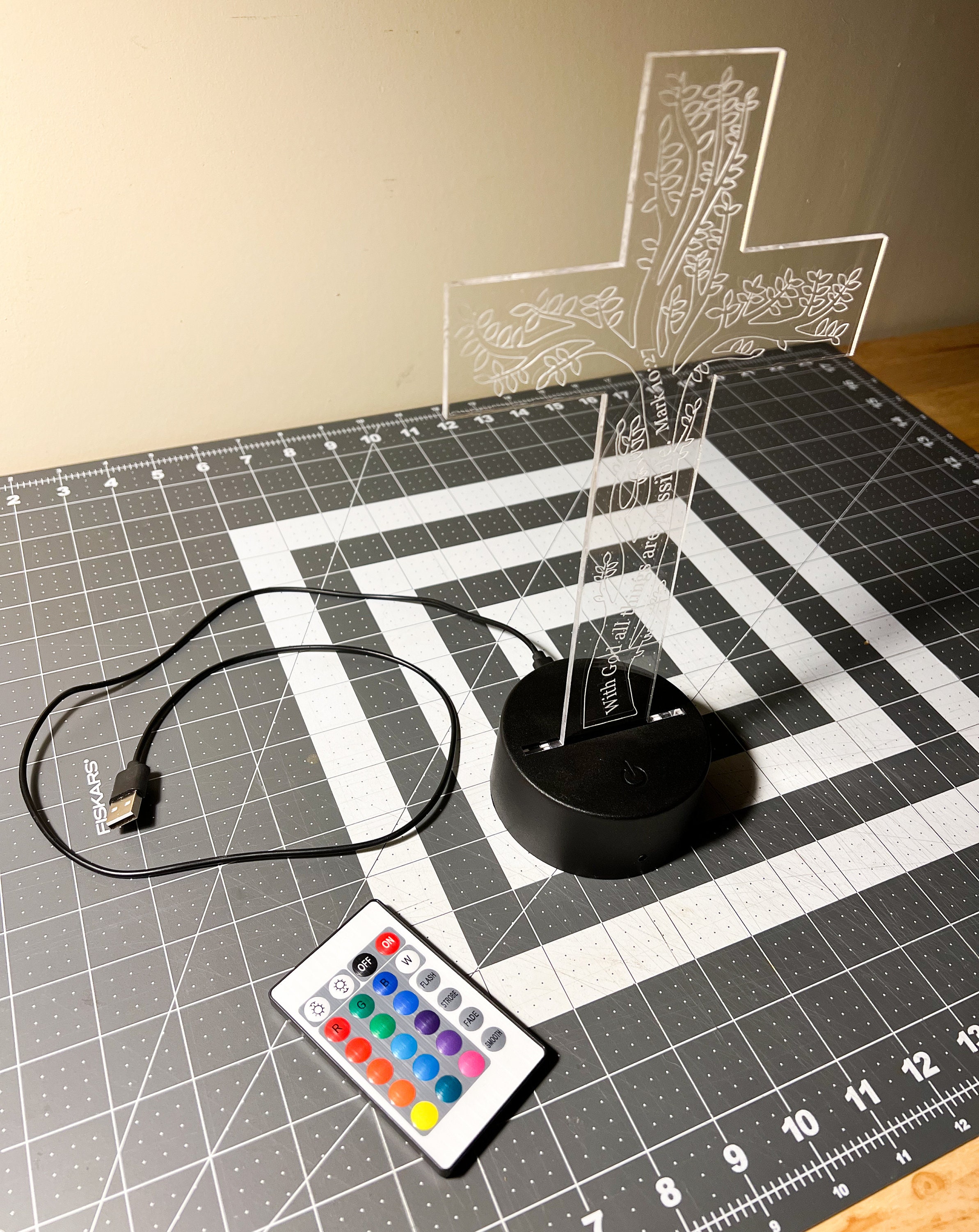 Laser Cut Acrylic Cross With LED Base LED Cross With Bible - Etsy