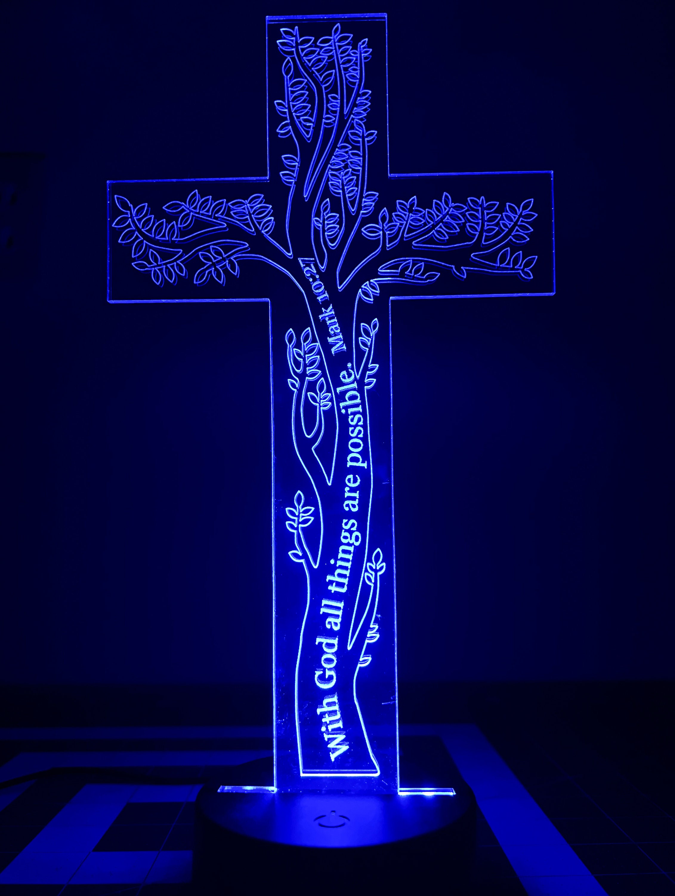 Laser Cut Acrylic Cross With LED Base LED Cross With Bible Verse Light ...