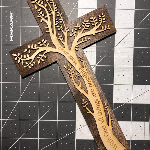 Laser Engraved Cross Organic Wood Cross With Verse Laser - Etsy