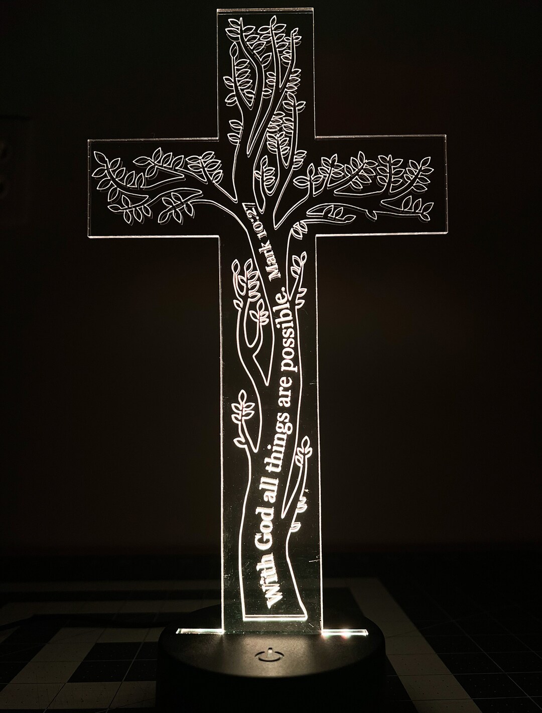 Laser Cut Acrylic Cross With LED Base LED Cross With Bible Verse Light ...