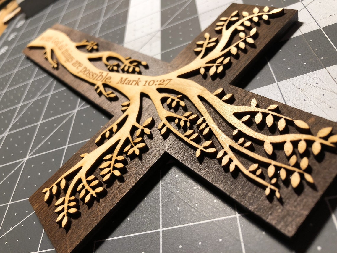 Laser Engraved Cross Organic Wood Cross With Verse Laser - Etsy