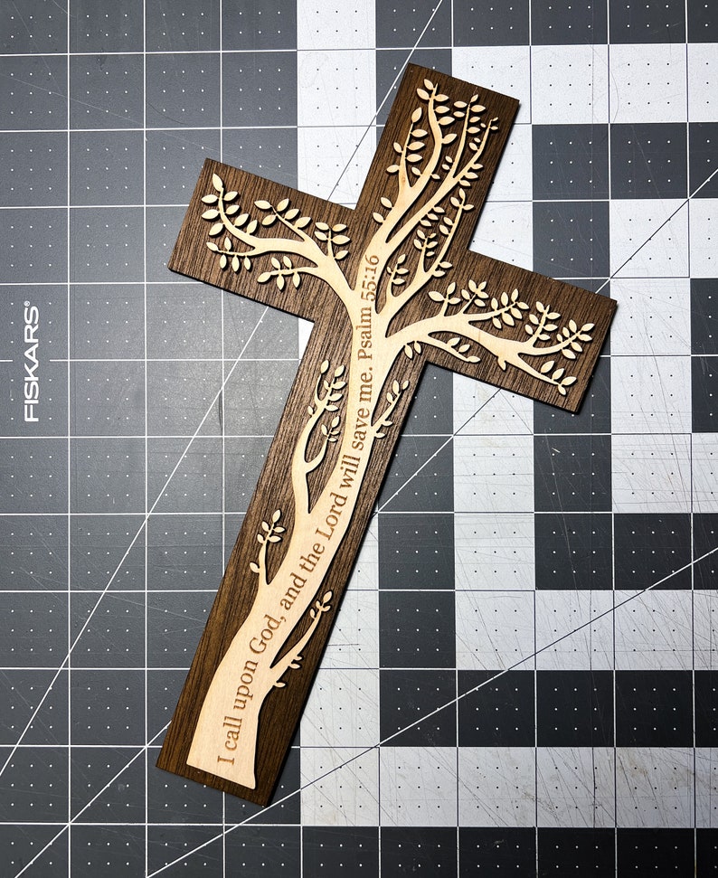 Laser Engraved Cross - Organic Wood Cross With Verse - Laser Cut Wood ...
