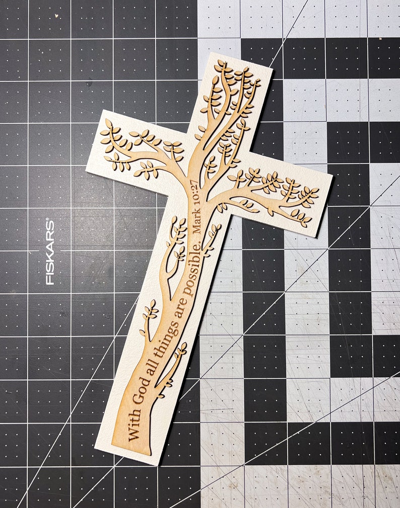 Laser Engraved Cross Organic Wood Cross With Verse Laser Cut Wood Cross ...