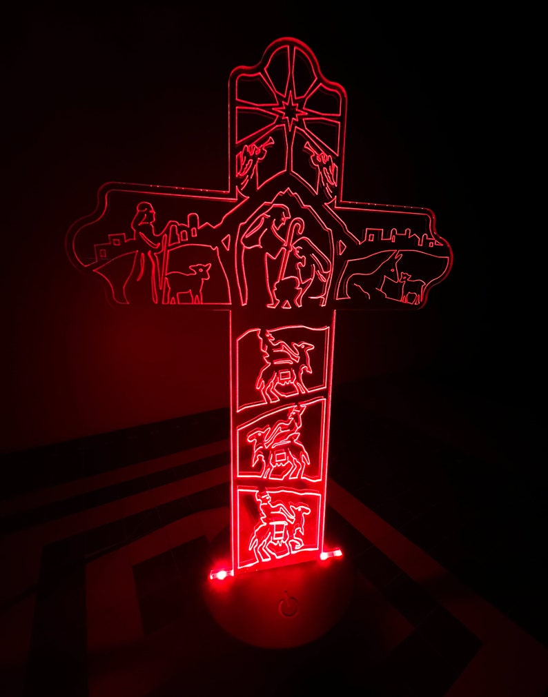 Laser Cut Nativity Cross LED Nativity Cross Light up Acrylic Nativity ...