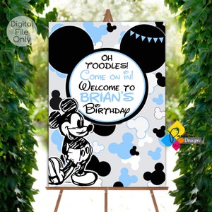 Printable MICKEY MOUSE Drawing Birthday Welcome Board BLUE Black ...