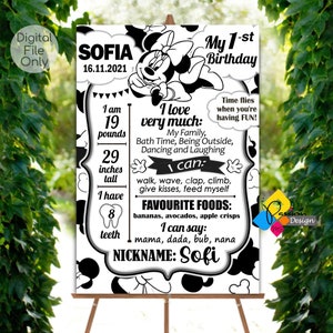 Printable MINNIE MOUSE Monochrome Milestone Board. First Birthday ...