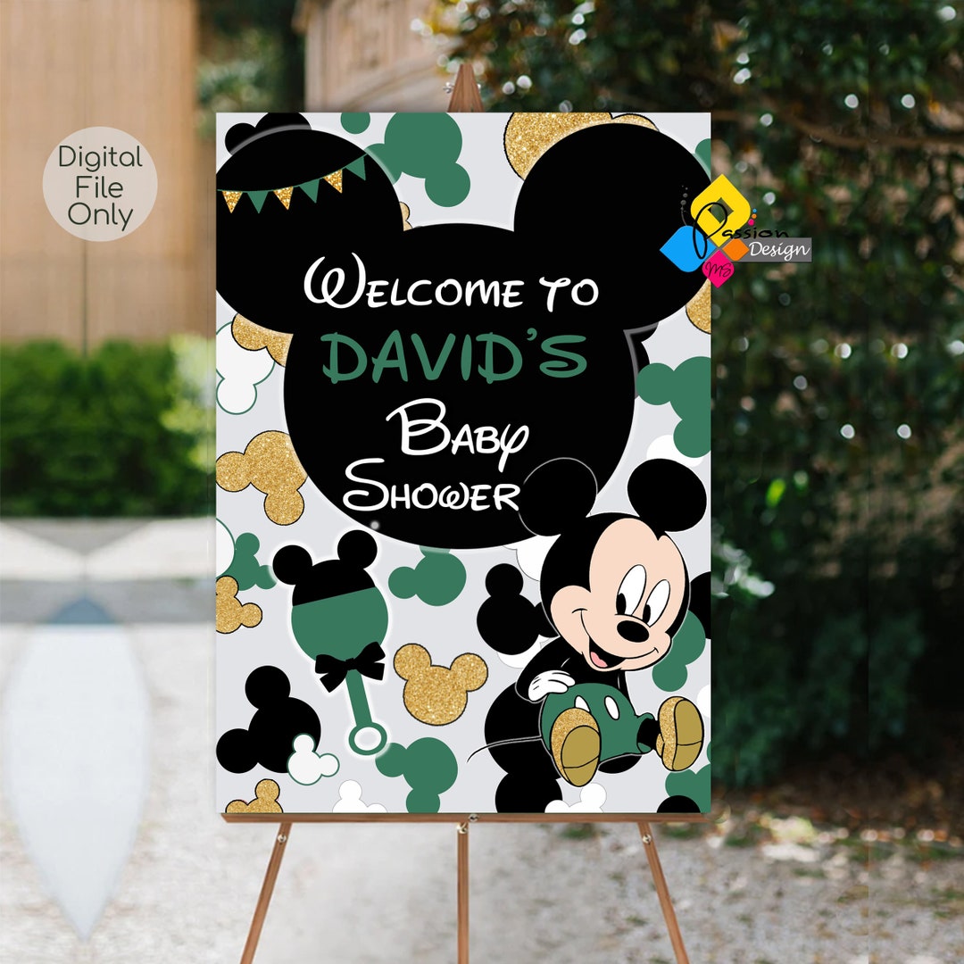 Printable MICKEY MOUSE Baby Shower Welcome Board. Custom GREEN Mickey ...