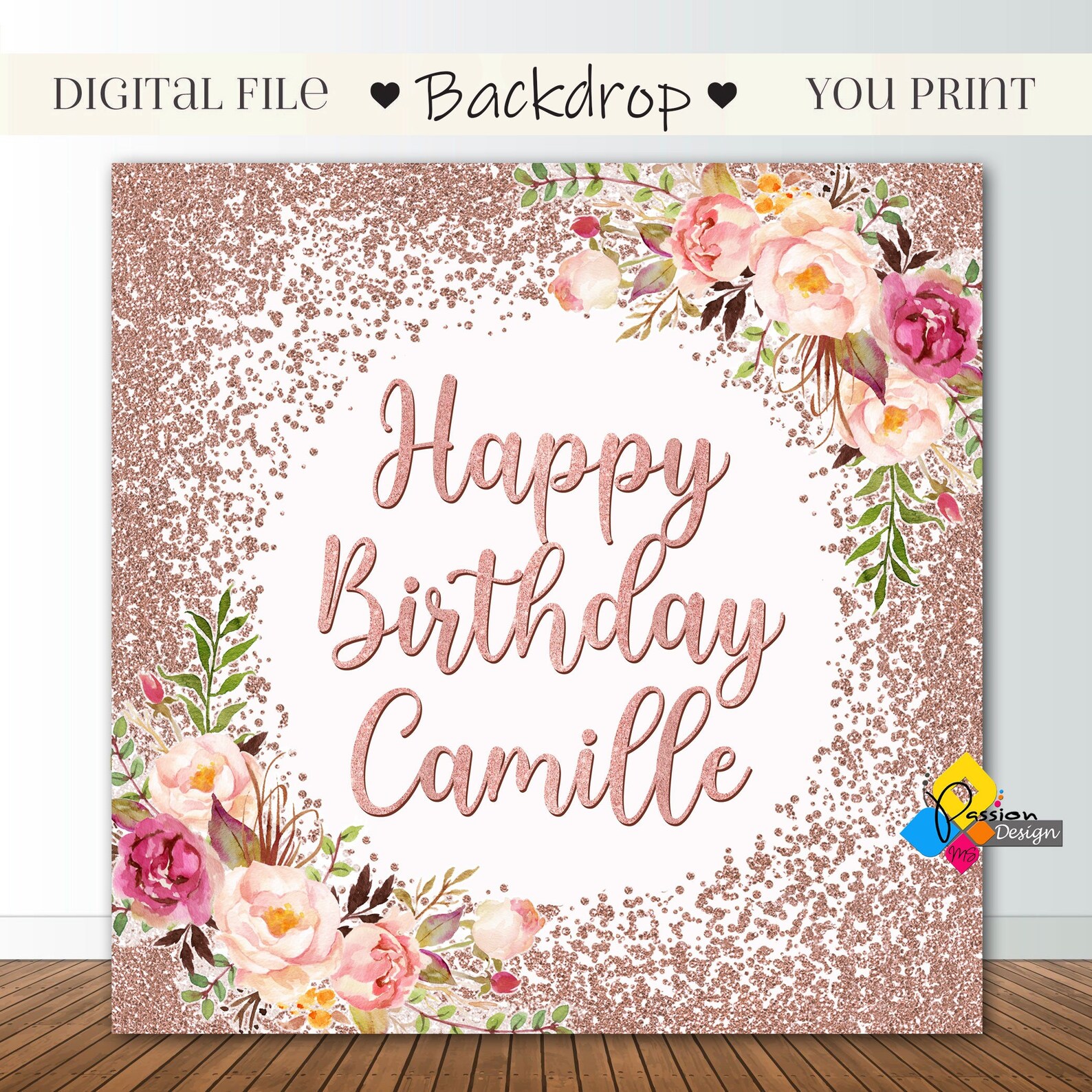 Printable Rose Gold Glitter Backdrop Design. Digital Rose Gold - Etsy