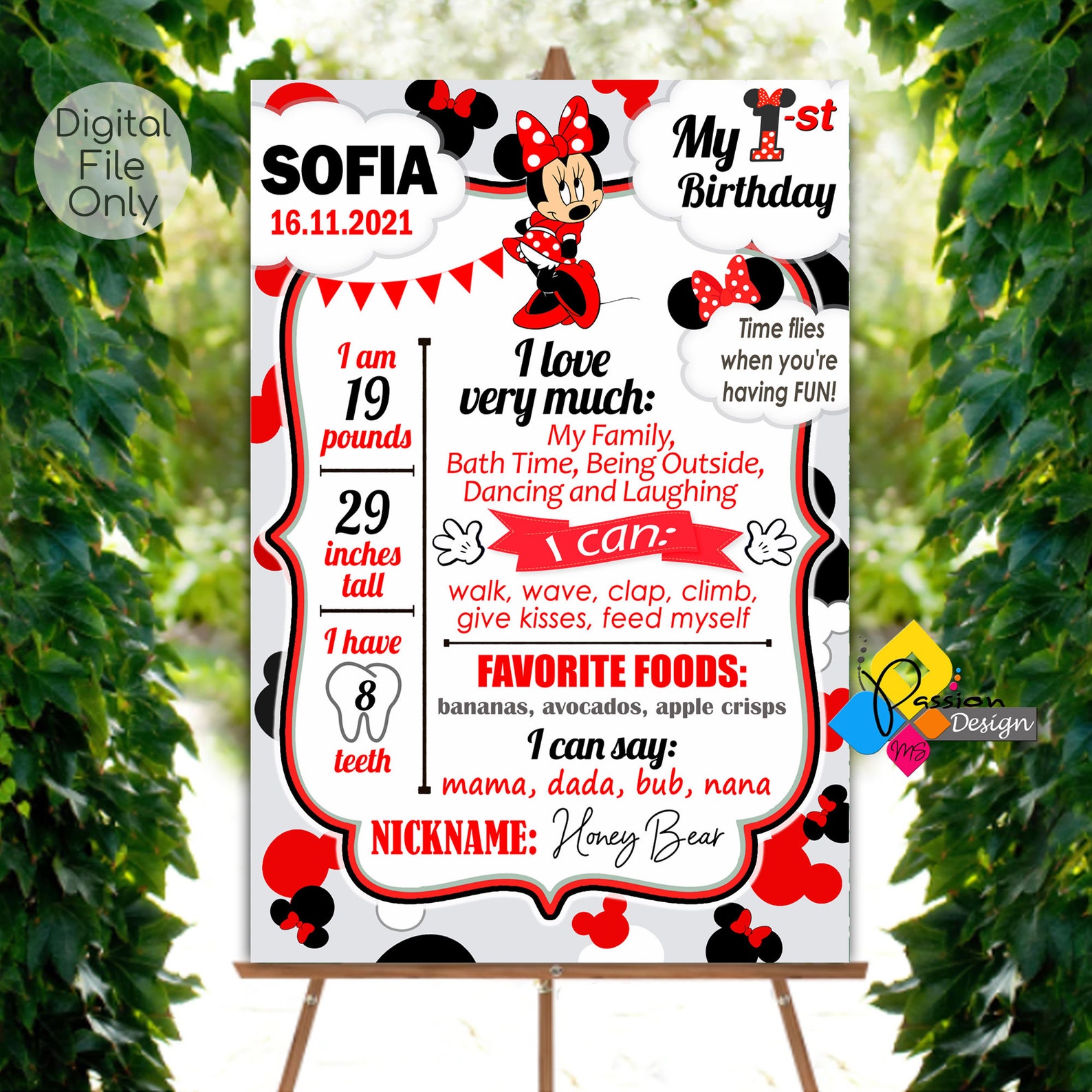 Printable MINNIE MOUSE RED Milestone Board. First Birthday Minnie Mouse ...