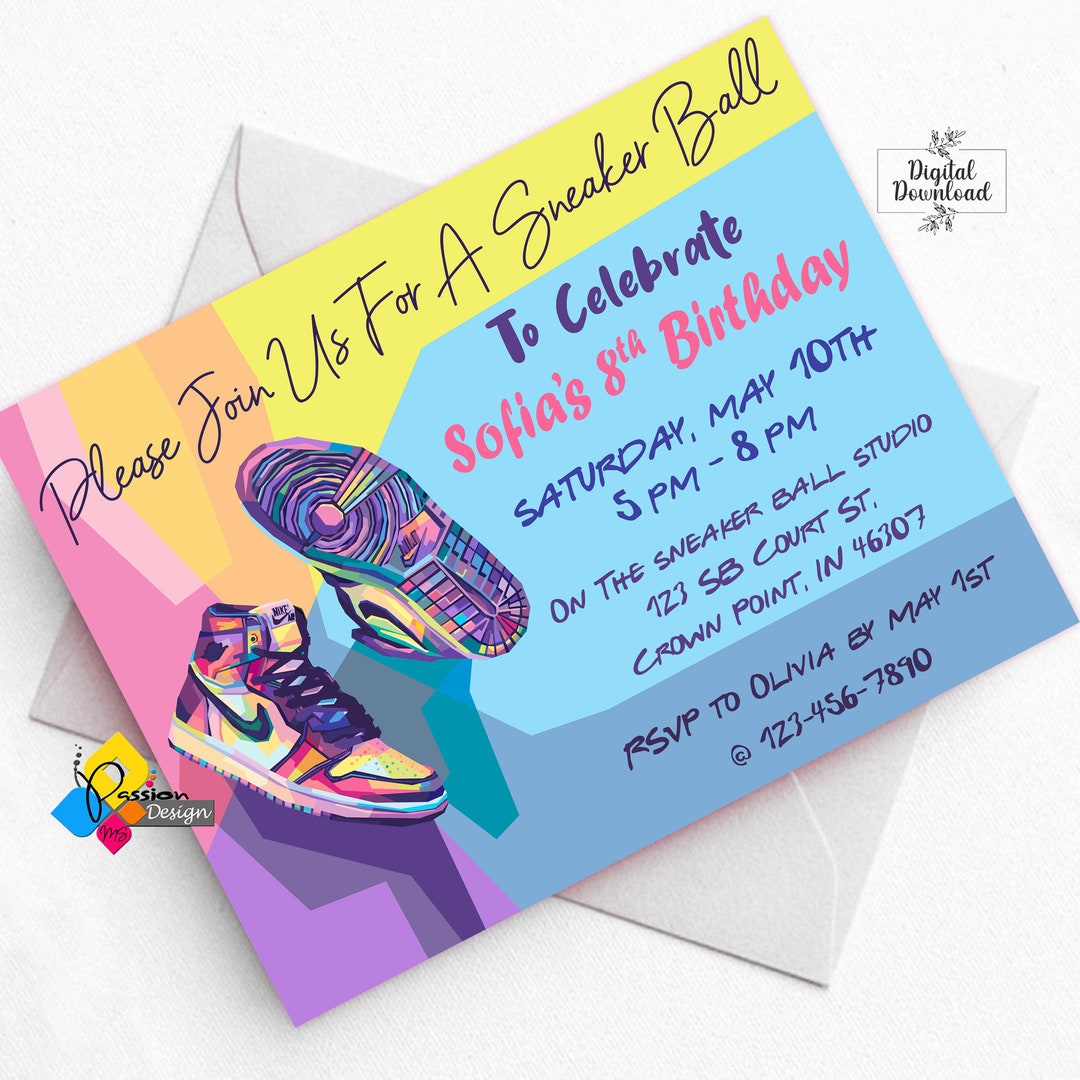 Printable SNEAKER Ball Birthday Invitation. Digital Sneaker Art Party ...