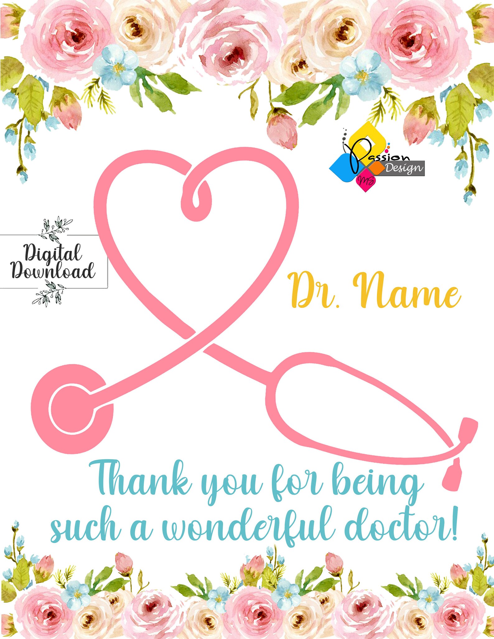 Printable Doctor Name Floral Art Poster. Custom Medical - Etsy
