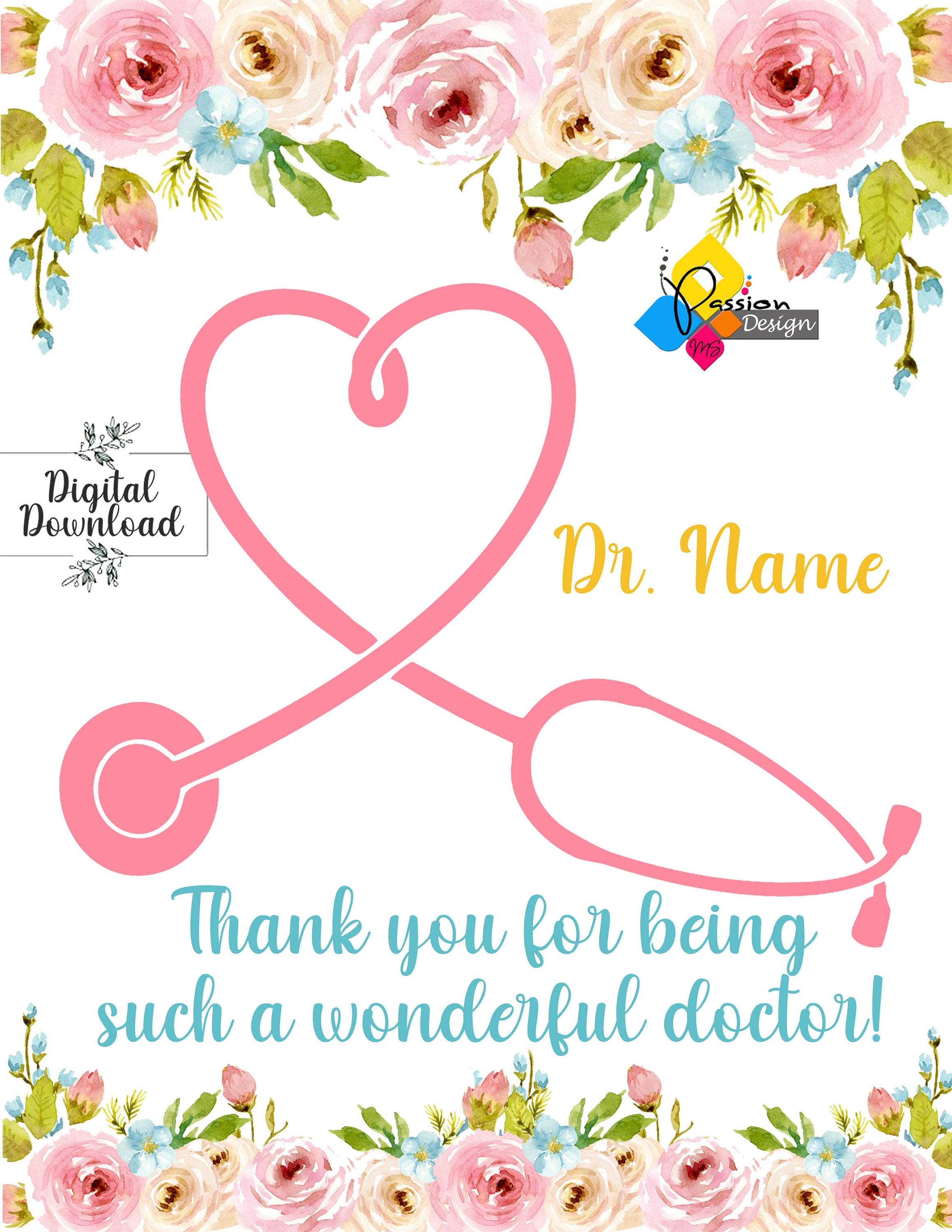 Printable Doctor Name Floral Art Poster. Custom Medical - Etsy