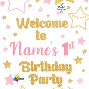 Printable Little STAR Welcome Board. Digital Pink Gold Stars Welcome ...