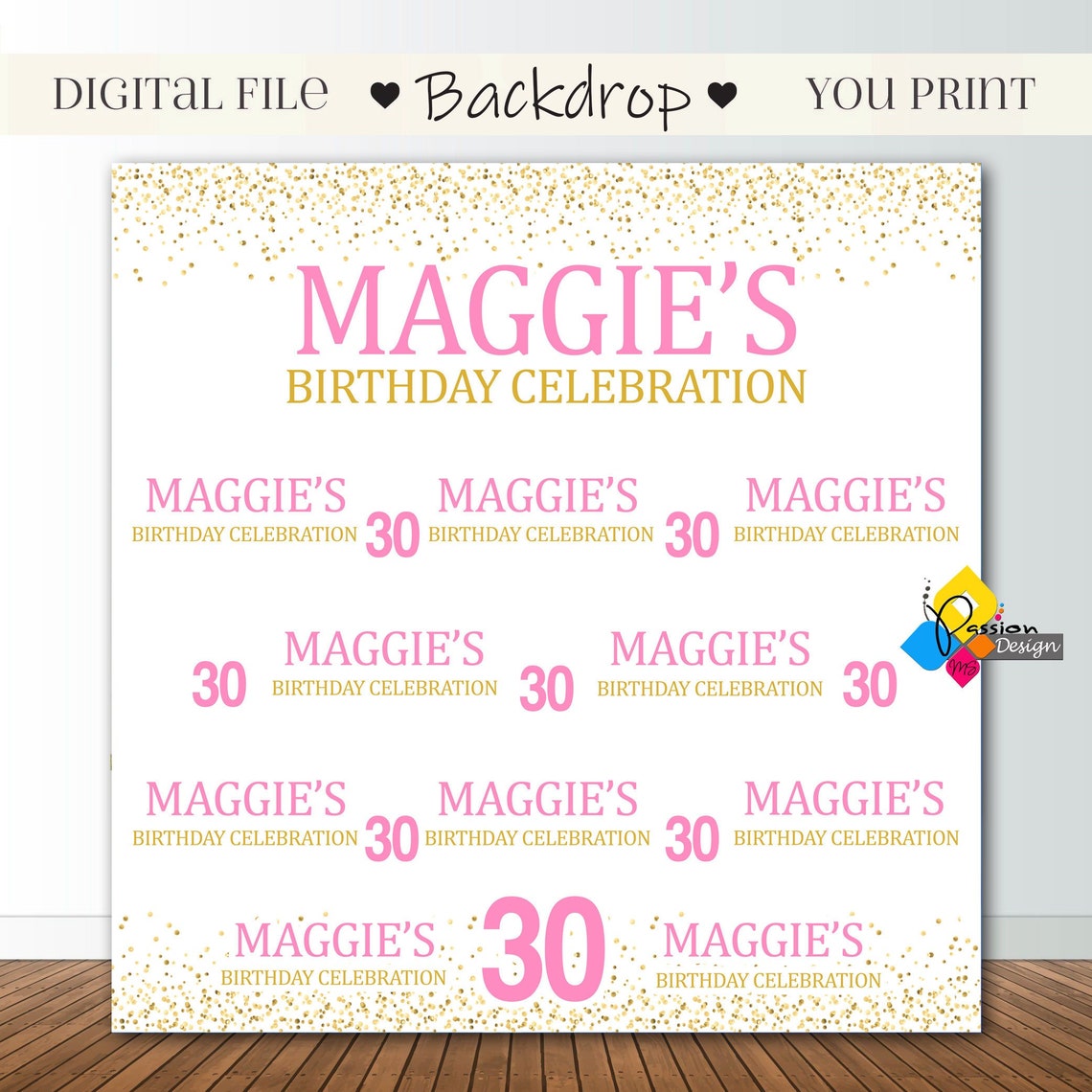 Printable Step and Repeat NAME Pink Gold and White Backdrop. - Etsy