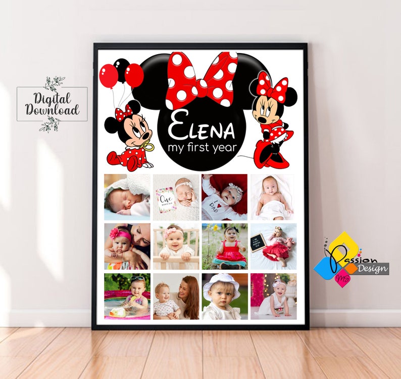 Printable Red MINNIE MOUSE Baby First Year Photo Poster. Minnie Mouse ...