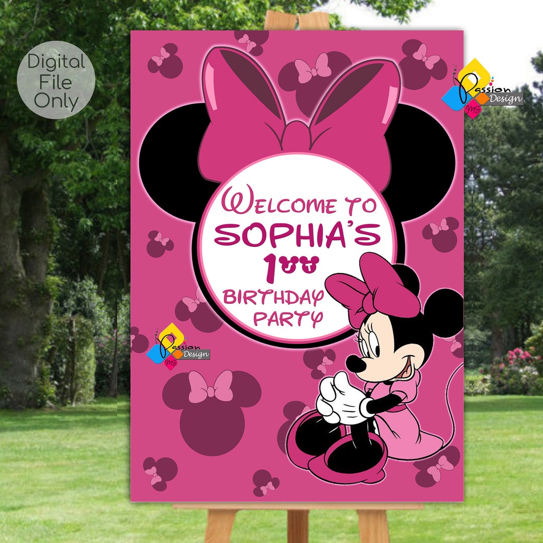 Printable MINNIE MOUSE Birthday Welcome Board. Custom Minnie Mouse Dark ...