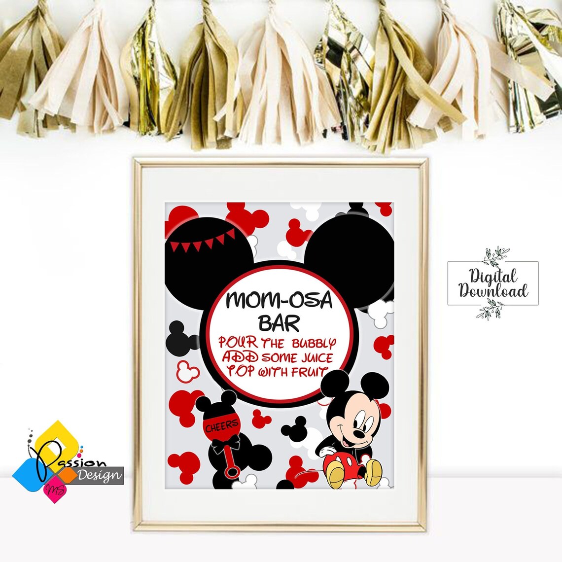 Printable Baby MICKEY MOUSE Mom-osa Bar Sign. Baby Shower Sign - Etsy
