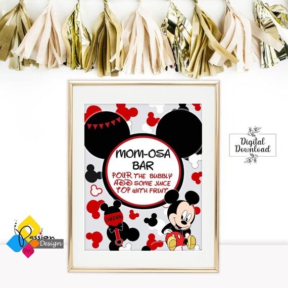 Printable Baby MICKEY MOUSE Mom-osa Bar Sign. Baby Shower Sign | Etsy