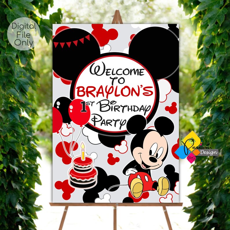 Printable MICKEY MOUSE First Birthday Welcome Board. Custom - Etsy