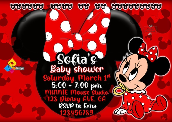 Minnie Mouse Baby Shower Invitations Red And Black