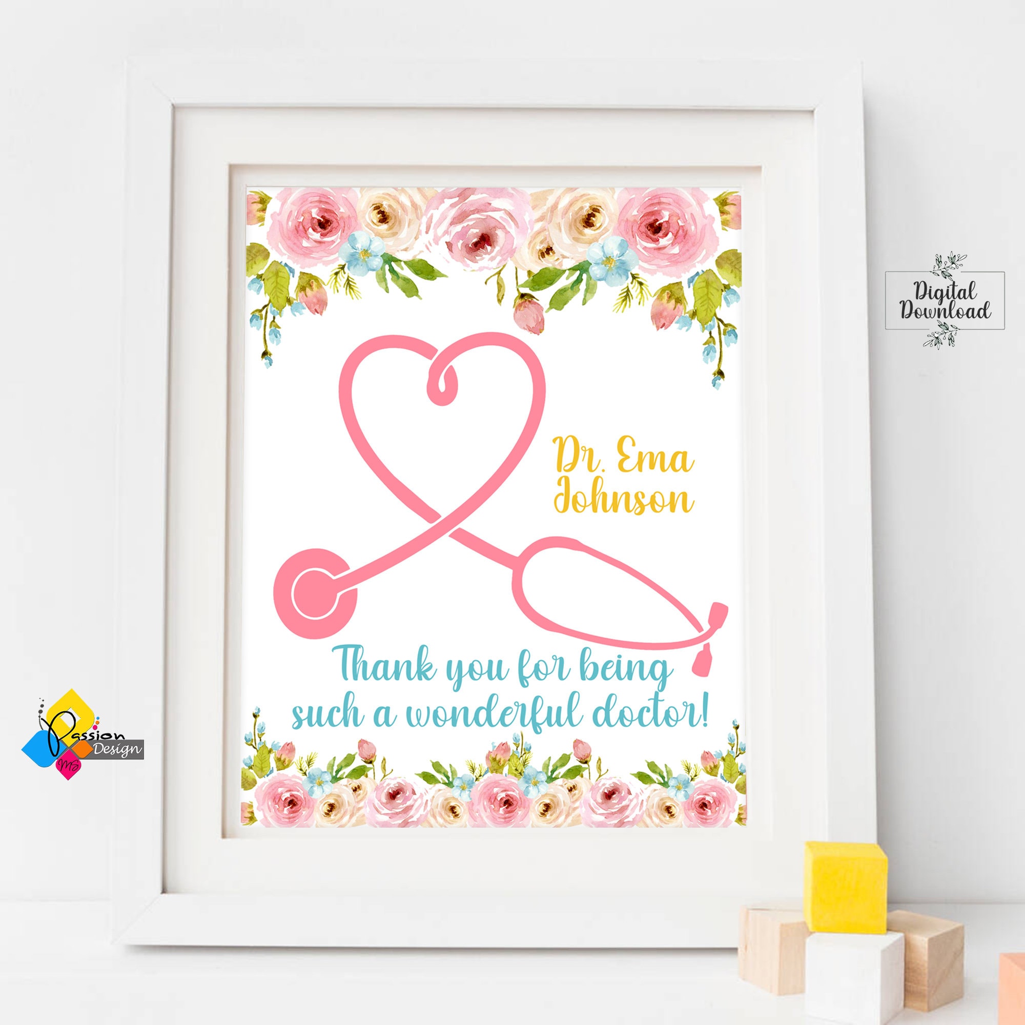 Printable Doctor Name Floral Art Poster. Custom Medical - Etsy
