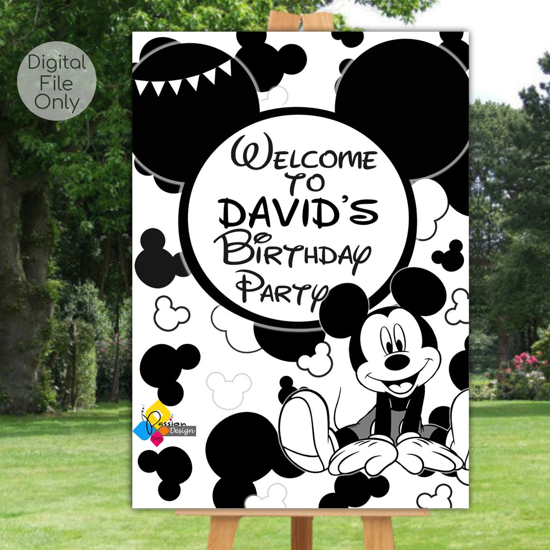Printable MICKEY MOUSE Birthday Welcome Board Monochrome. Custom Mickey ...