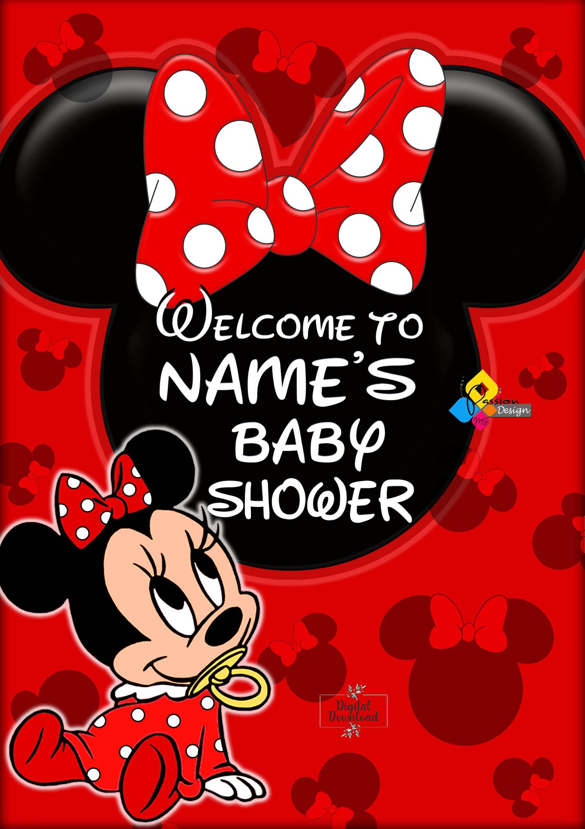 Printable Red MINNIE MOUSE Baby Shower Welcome Board. Custom - Etsy