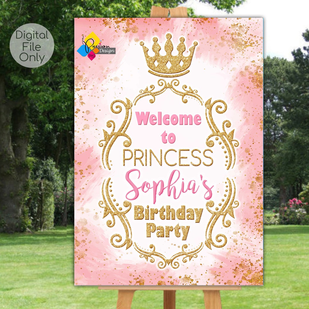 Printable PRINCESS Party Pink Gold Welcome Board. Princess Theme ...