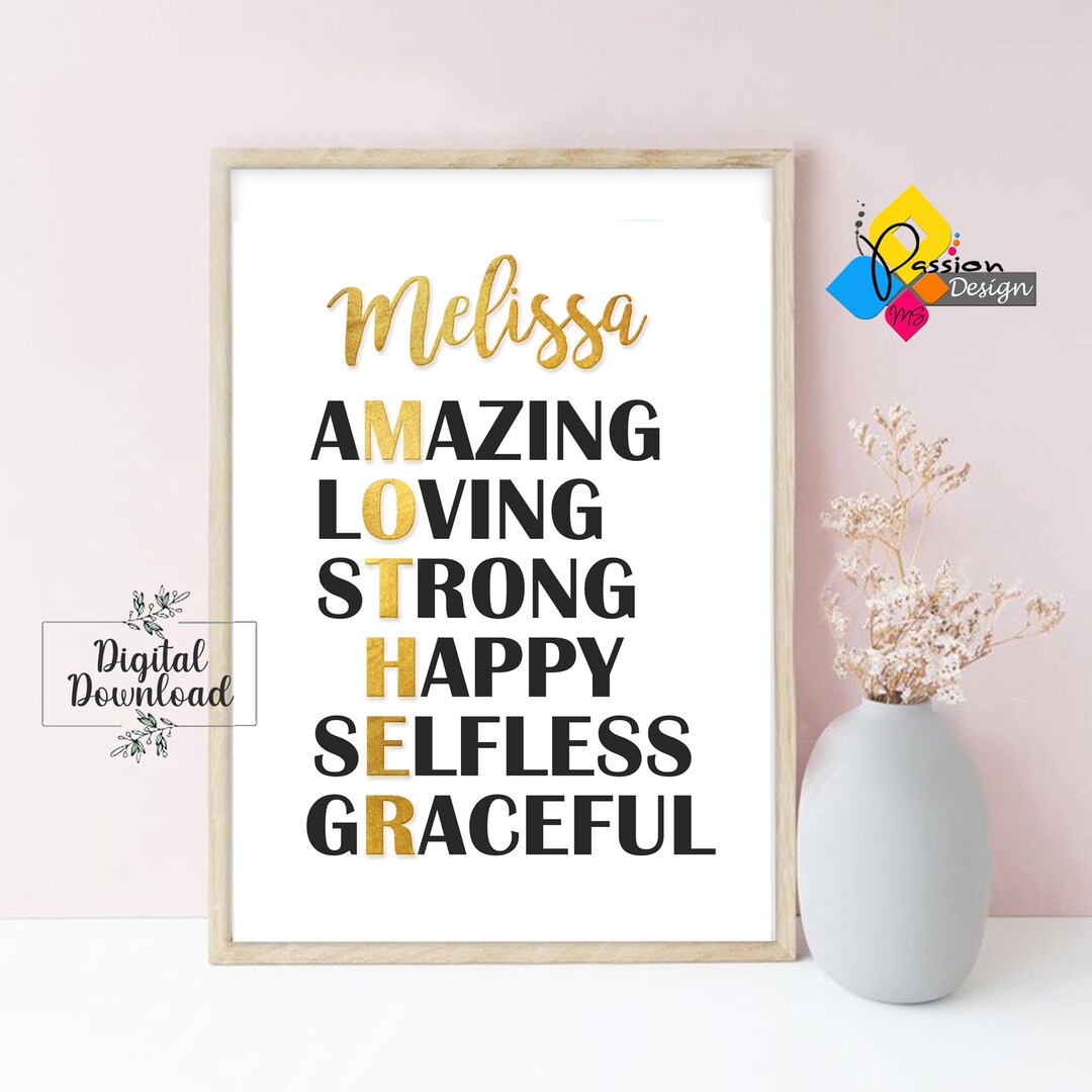 Custom MOTHER Printable Name Poster. Personalized Mother's Day Gift ...
