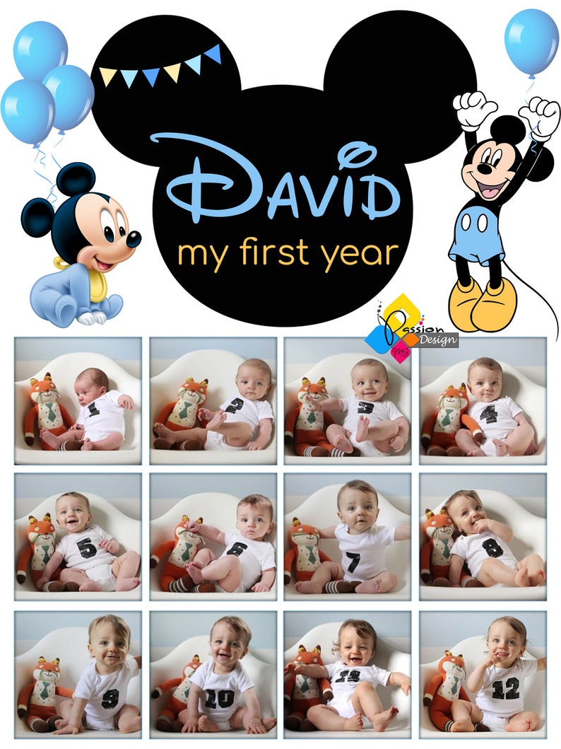 Printable MICKEY MOUSE Baby's First Year Photo Poster. Mickey Mouse 1st ...