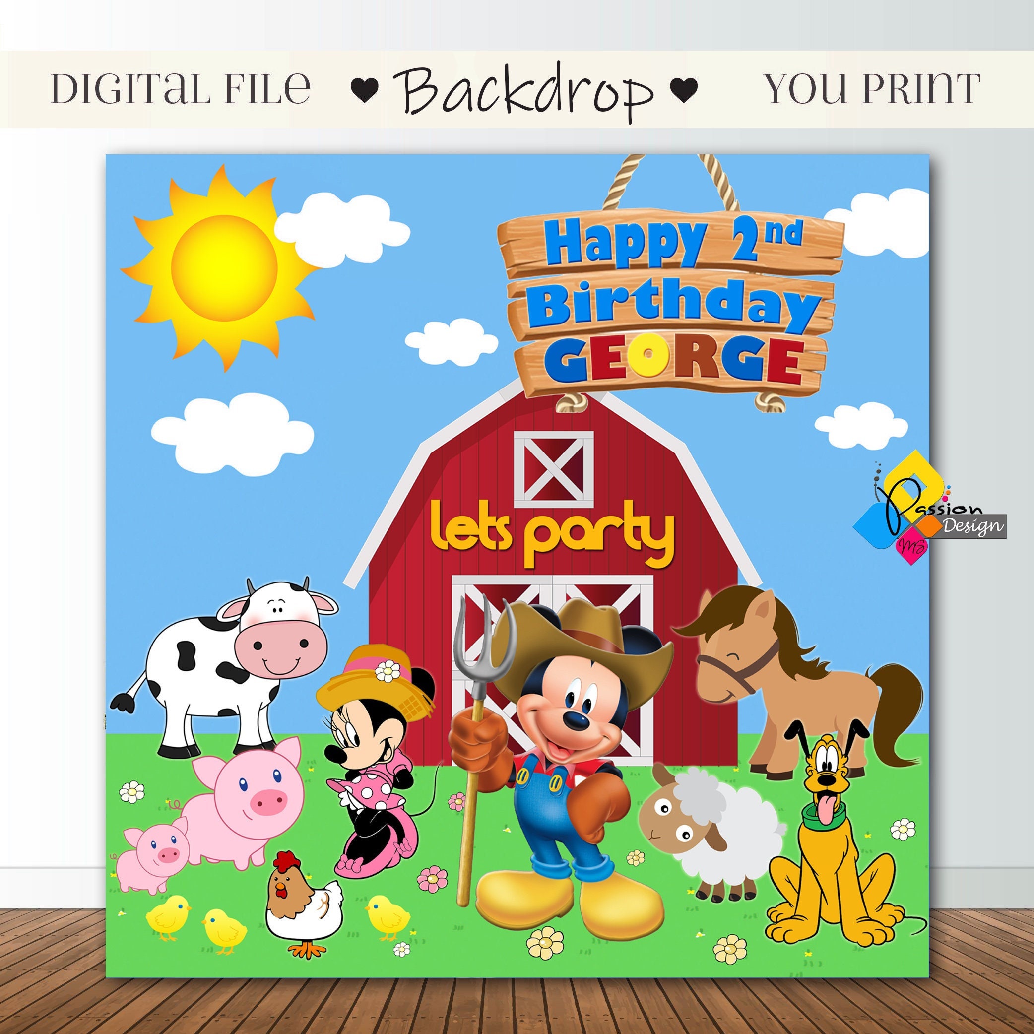 Printable MICKEY and MINNIE Mouse Farm Birthday Backdrop. CUSTOM Mickey ...