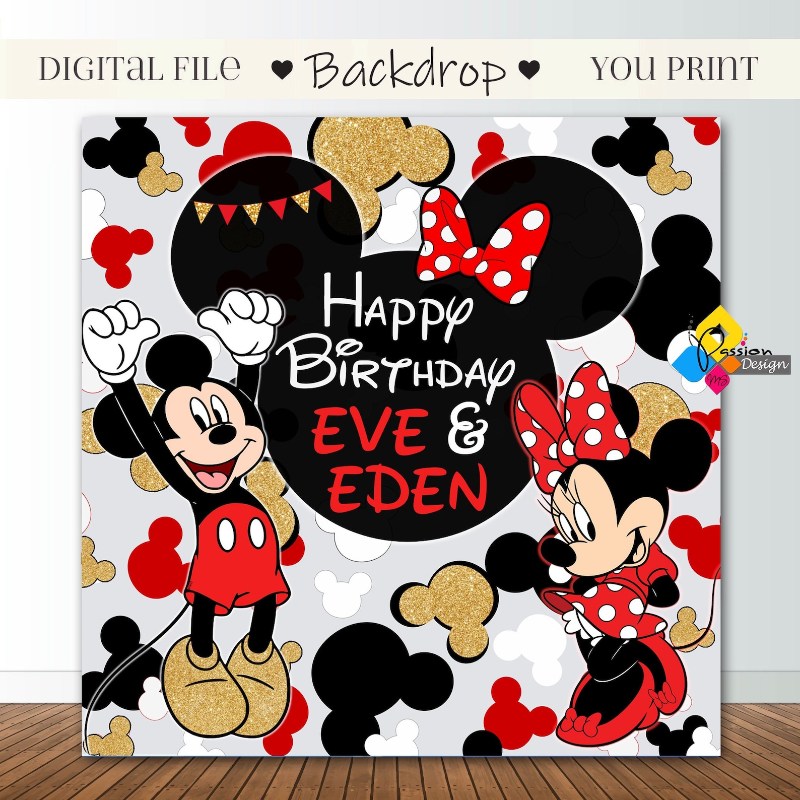 Printable MICKEY and MINNIE Mouse Birthday Backdrop. CUSTOM Mickey and ...