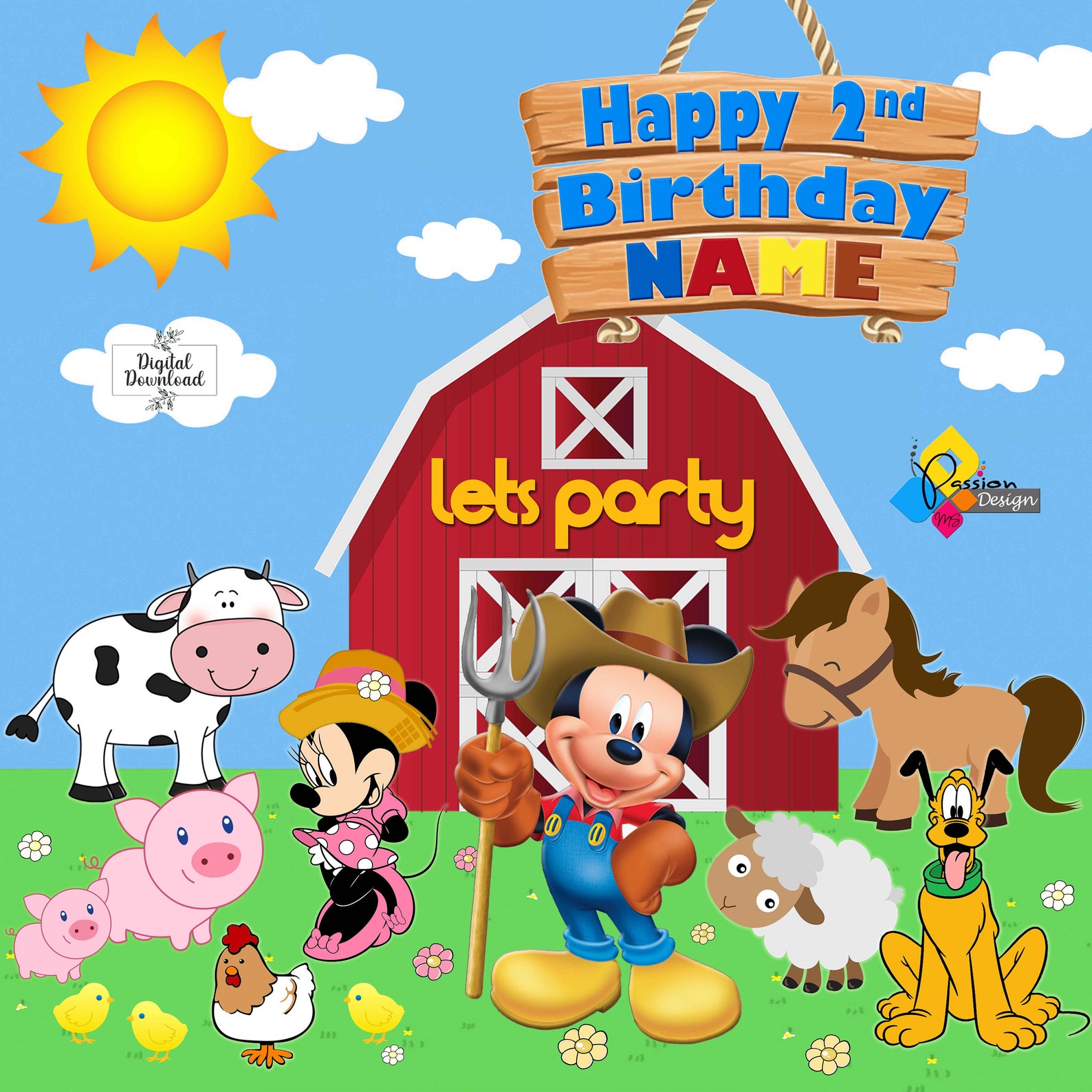Printable MICKEY and MINNIE Mouse Farm Birthday Backdrop. CUSTOM Mickey ...