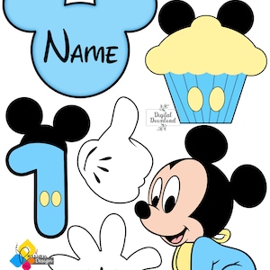 Printable Mickey Mouse Blue Birthday Cake Toppers. Party Centerpieces ...