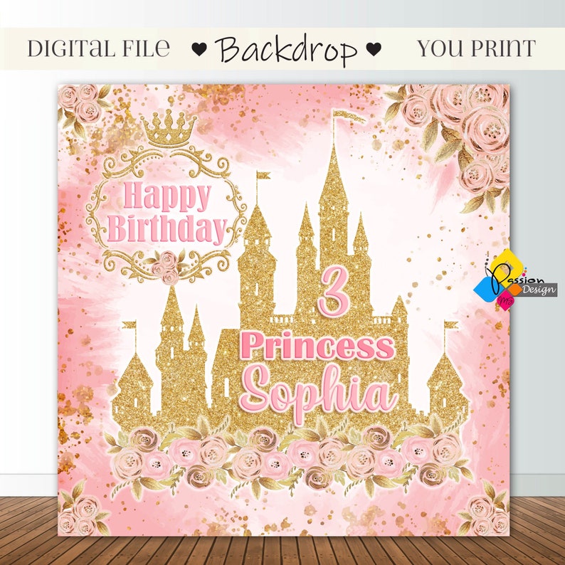 Printable PRINCESS Castle Pink Gold Backdrop. Princess Castle - Etsy