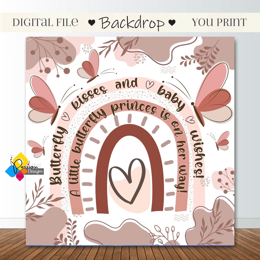 Printable Boho Rainbow BUTTERFLY BABY SHOWER Girl Backdrop. Baby Shower ...