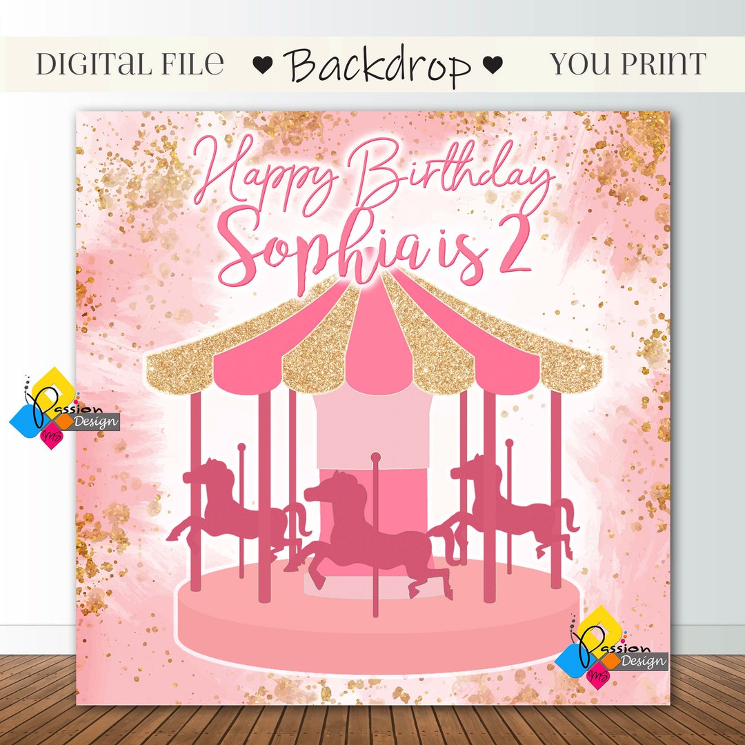 Printable Pink Gold CAROUSEL Backdrop. Carousel Birthday Party Decor ...