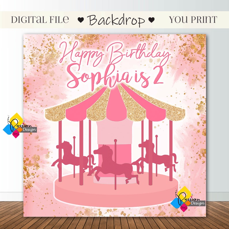 Printable Pink Gold CAROUSEL Backdrop. Carousel Birthday Party - Etsy