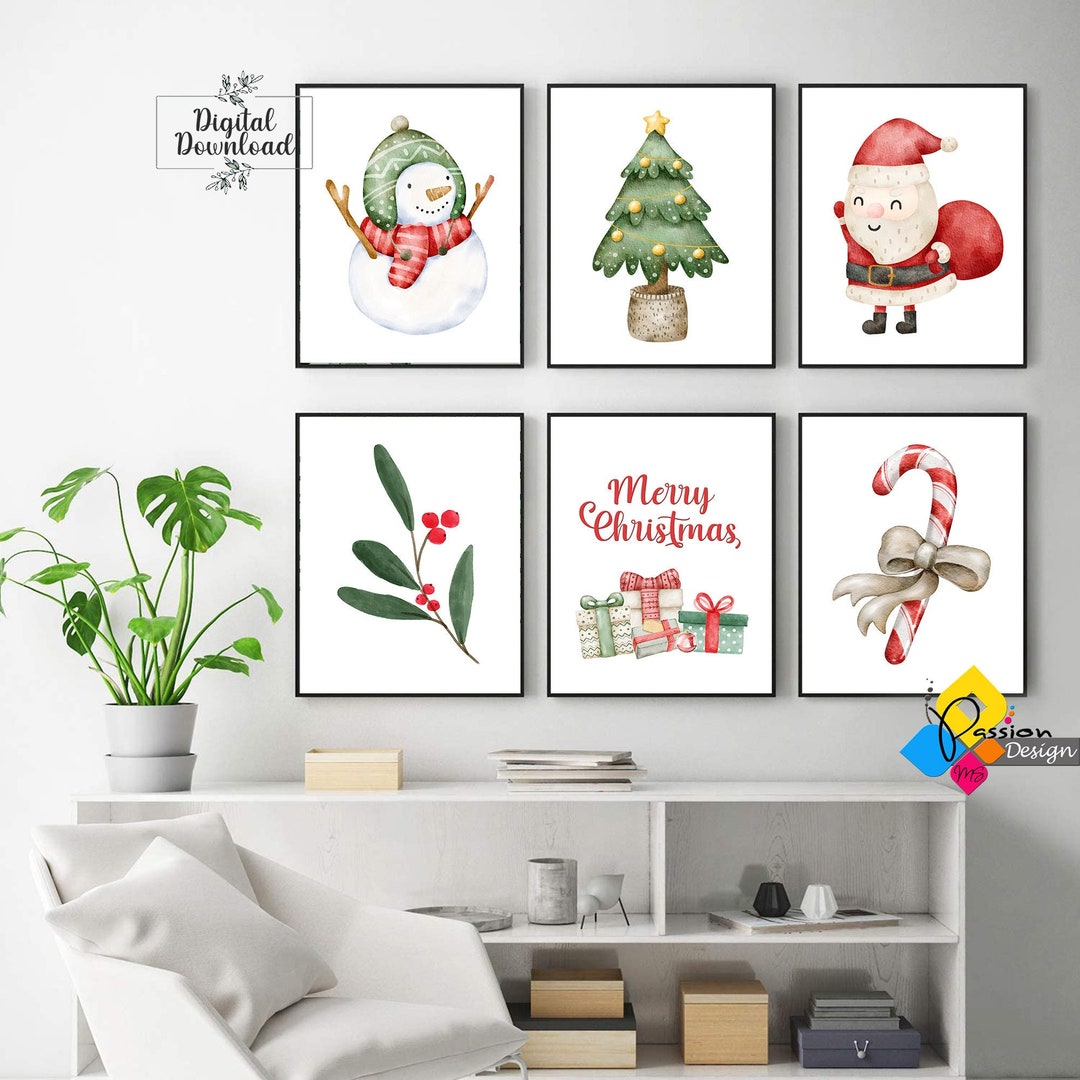 Set of 6 Prints for Christmas Decor. Christmas Wall Art for Holiday ...